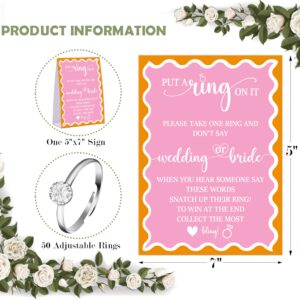 Pink Wavy Border Don't say Bride or Wedding Game, Put a Ring on It Bridal Shower Game with 50 Fake Rings, Modern Bridal Shower Decorations, Wedding Shower or Bachelorette Party Supplies - 07