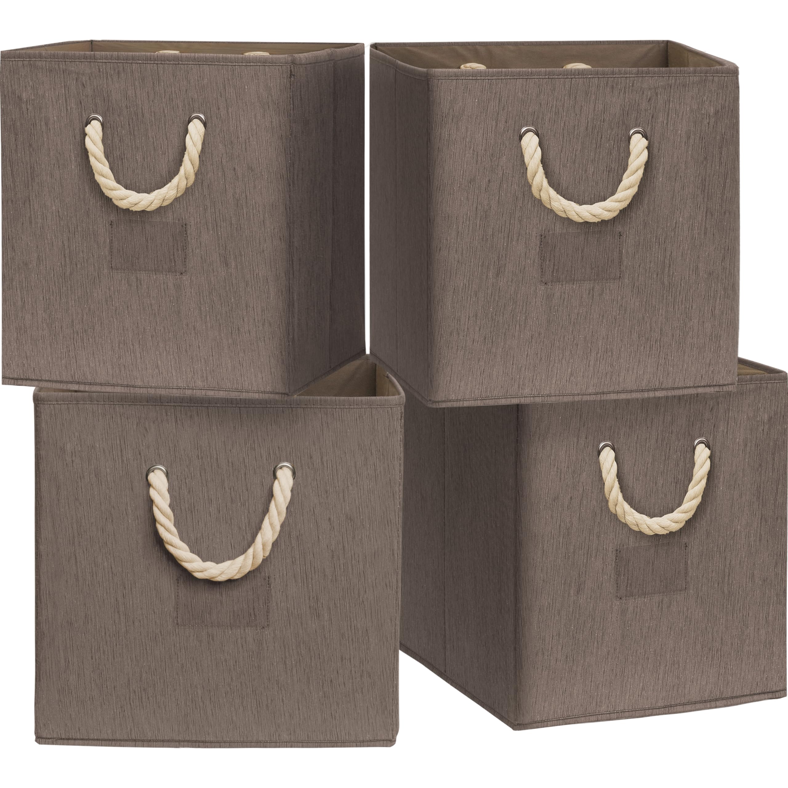 Simple Houseware 4 Pack Cube Storage Bin With Braided Handles, Brown