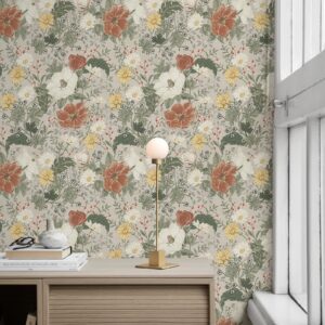 Simon&Siff Vintage Peel and Stick Wallpaper Grey Floral Wallpaper Farmhouse Botanical Contact Paper Self Adhesive Removable Wall Paper for Renter Friendly 118" x 17.3"