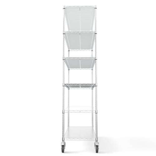 6 Tier NSF Wire Shelf Shelving Unit, 20 x 48 x 84.5 Inch 6000lbs Capacity Heavy Duty Adjustable Storage Metal Rack with Wheels/Leveling Feet&Shelf Liners, Ideal for Garage, Kitchen, and More - Chrome