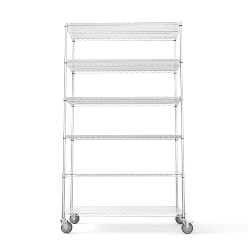 6 Tier NSF Wire Shelf Shelving Unit, 20 x 48 x 84.5 Inch 6000lbs Capacity Heavy Duty Adjustable Storage Metal Rack with Wheels/Leveling Feet&Shelf Liners, Ideal for Garage, Kitchen, and More - Chrome