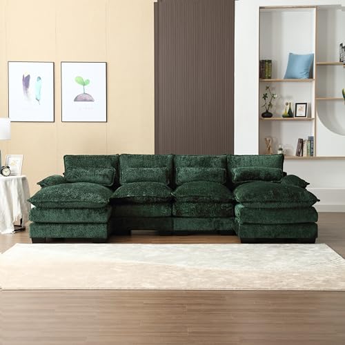 U-Shaped Cushions Deep Seat Sectional Sofa Couch w/Double Chaise (Left & Right) and 4 Lumbar Pillows,110.6" Corner Symmetrical Overstuffed Comfy Sofa&Couch for Home Office Apartment Living Room Sets