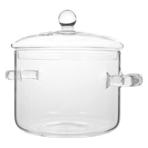 glass saucepan with cover, 1400ml stovetop cooking pot with lid and handle simmer pot clear soup pot, high borosilicate glass cookware