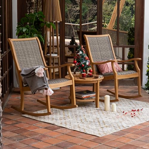 Cambridge Casual Auburn Upholstered Teak Wood Porch Rocking Chair