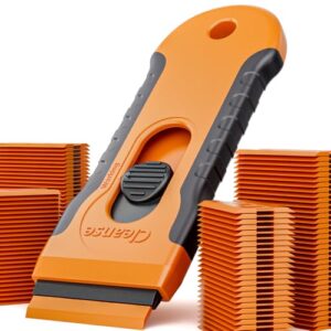 100pcs plastic razor blade scraper with retractable blade: without damaging surfaces cleaning tool for adhesive remover, sticker remover, labels, paint, work on cars, windows, trucks, mailboxes