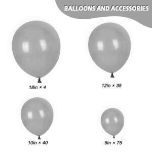 RUBFAC 154pcs Gray Balloons Different Sizes 18 12 10 5 Inches for Garland Arch, Premium Gray Latex Balloons for Birthday Baby Shower Graduation Wedding Anniversary Party Decorations