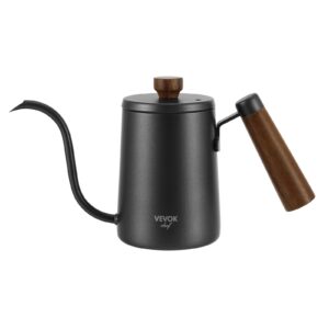 vevok chef mini gooseneck kettle with wooden handle, 20 ounce 550ml for 2 cups, stainless steel narrow long spout, small tea water coffee kettle for pour over, drip coffee maker, teapot