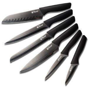 gaomon 6pcs kitchen knife set, cutting knife with blade protective knife sheath, stainless steel kitchen knife chef knife for cutting, peeling, slicing fruit, vegetables, bread and meat