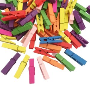 clothes pins, colored clothespins 200 pcs 0.98" natural birchwood close pins, strong grip, colorful clothespins, multi-purpose colored clothes pins for crafts, hanging clothes, laundry