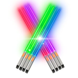 vigrass lightsaber chopsticks light up, mini lightsaber, led glowing light saber chop sticks, cool chopsticks, light saber chopsticks, 4 pairs - blue, red, green, purple