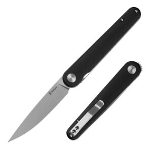 warspear terima front flipper folding knife 3.5" stonewshed d2 blade black g10 handle camping hiking pocket knife with deep carry clip outdoor edc wp901wbk