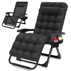 suteck zero gravity chair, reclining camping lounge chair w/removable cushion, upgraded lock and cup holder, reclining patio chairs folding recliner for indoor and outdoor