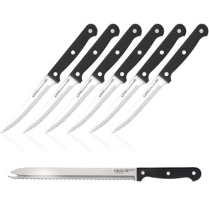 ginsu kiso 6-piece black steak knife set with original slicer - dishwasher safe and always sharp