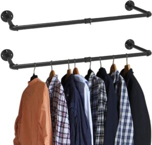 my rustic industrial pipe clothing rack, rustic pipe hanging rod for closet storage, wall mounted multi purpose hanging rod (black, 38 inch 2p)