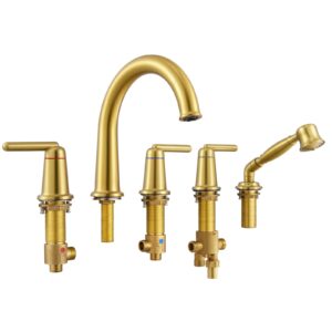 wintap roman tub faucet with sprayer, 5 hole widespread deck mount bathtub faucet with valve classic high arch gooseneck bath tub faucet set with diverter high flow tub filler brushed gold wt-9809bg