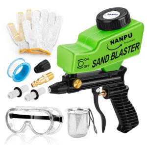 nanpu air sand blaster gun with gravity feed - ceramic nozzle, metal body | for paint, rust removal, and glass etching | versatile for aluminum, sand, walnut shells, and soda blasting applications