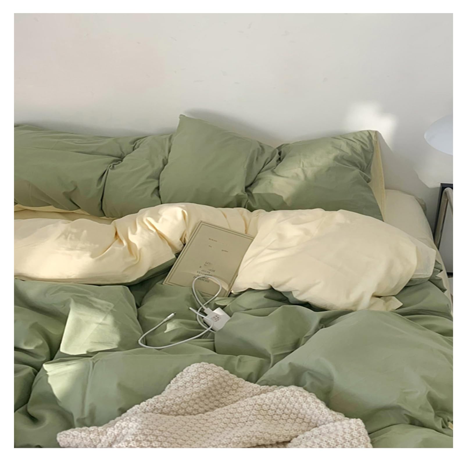 QWINEE 3Pcs Two Tone Duvet Cover Set,Soft King Queen Twin Size Bedding Duvet Covers Set Include 1 Duvet Cover with Zipper Closure & 2 Pillow Case,Comforter Not Included Multicolor A Full