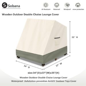 Sobana Kids Outdoor Double Chaise Lounge Cover for Wooden Double Chaise Lounge,Waterproof Patio Furniture Cover for Kids or Pets,Beige