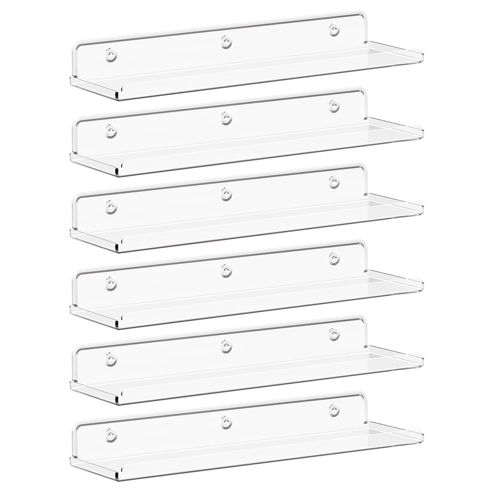 Lifewit Floating Shelves for Wall, 6 Pack 15" Clear Acrylic Shelf Room Decor for Book/Figures/Photo/Makeup in Bathroom, Book Shelf, Living Room, Bedroom, Kitchen Storage and Organization