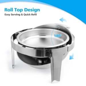 Fashionwu 6.8 QT Round Roll Top Chafing Dish Buffet Set, Round Chafing Dishes for Buffet with Fuel Holders and Pan, Stainless Steel Chafers for Catering for Parties, Events