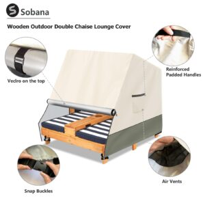 Sobana Kids Outdoor Double Chaise Lounge Cover for Wooden Double Chaise Lounge,Waterproof Patio Furniture Cover for Kids or Pets,Beige