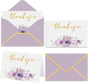 yuanaya 36 thank you cards with envelopes purple 4x6 inches, blank cards and envelopes bulk for wedding, sympathy, baby shower, anniversary, thanksgiving, baby shower, small business, all occasion