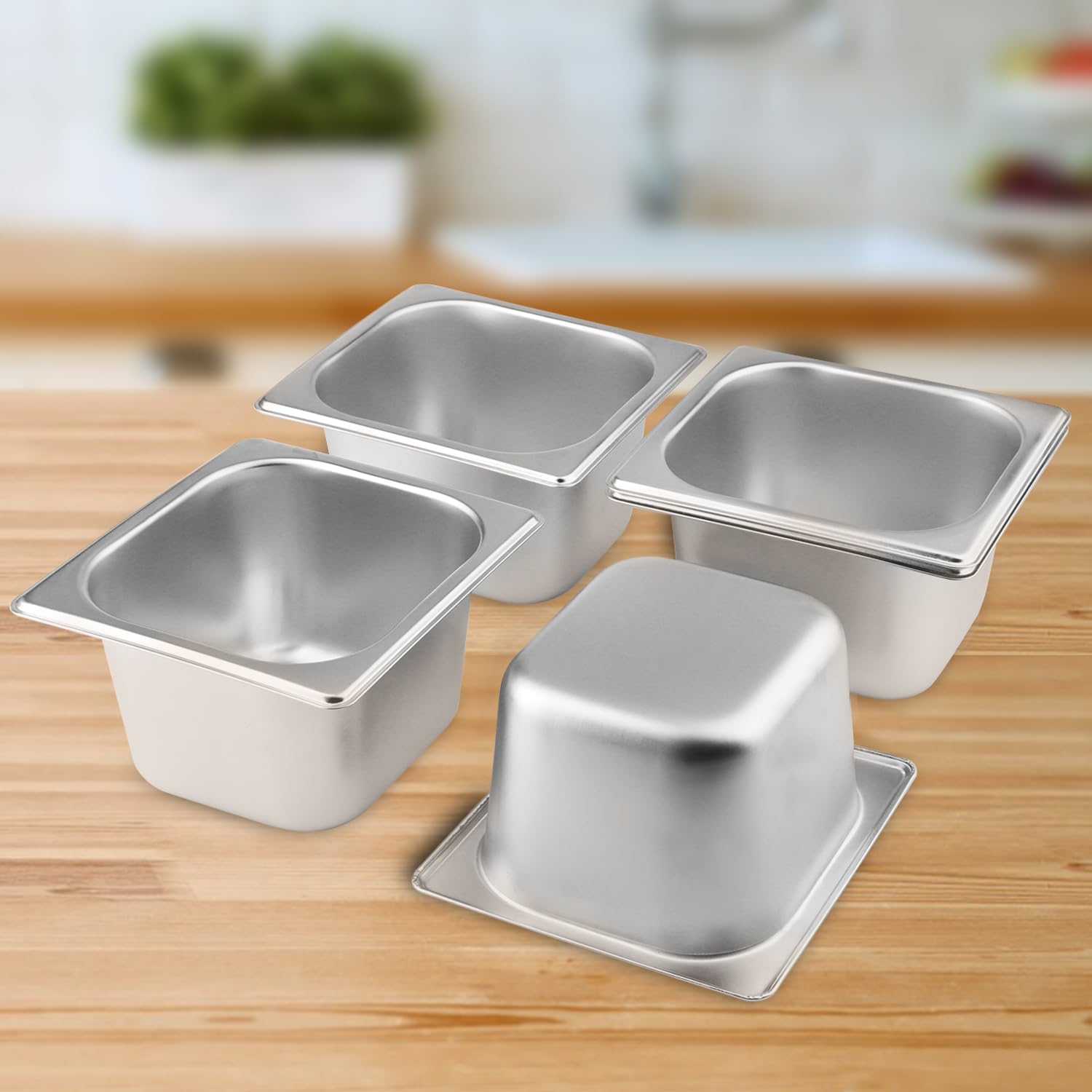 5 PCS 1/6 Size, 4 Inch Deep Stainless Steel Steam Table Pans, Anti-Jamming Steam Pan, Hotel and Restaurant Catering Food Pans by GENHAKON