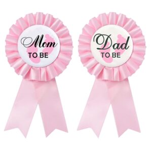 memeyou baby shower button decorations mom to be & dad to be tinplate badge baby gender reveals celebration party present pink ribbon rosette for expectant parents