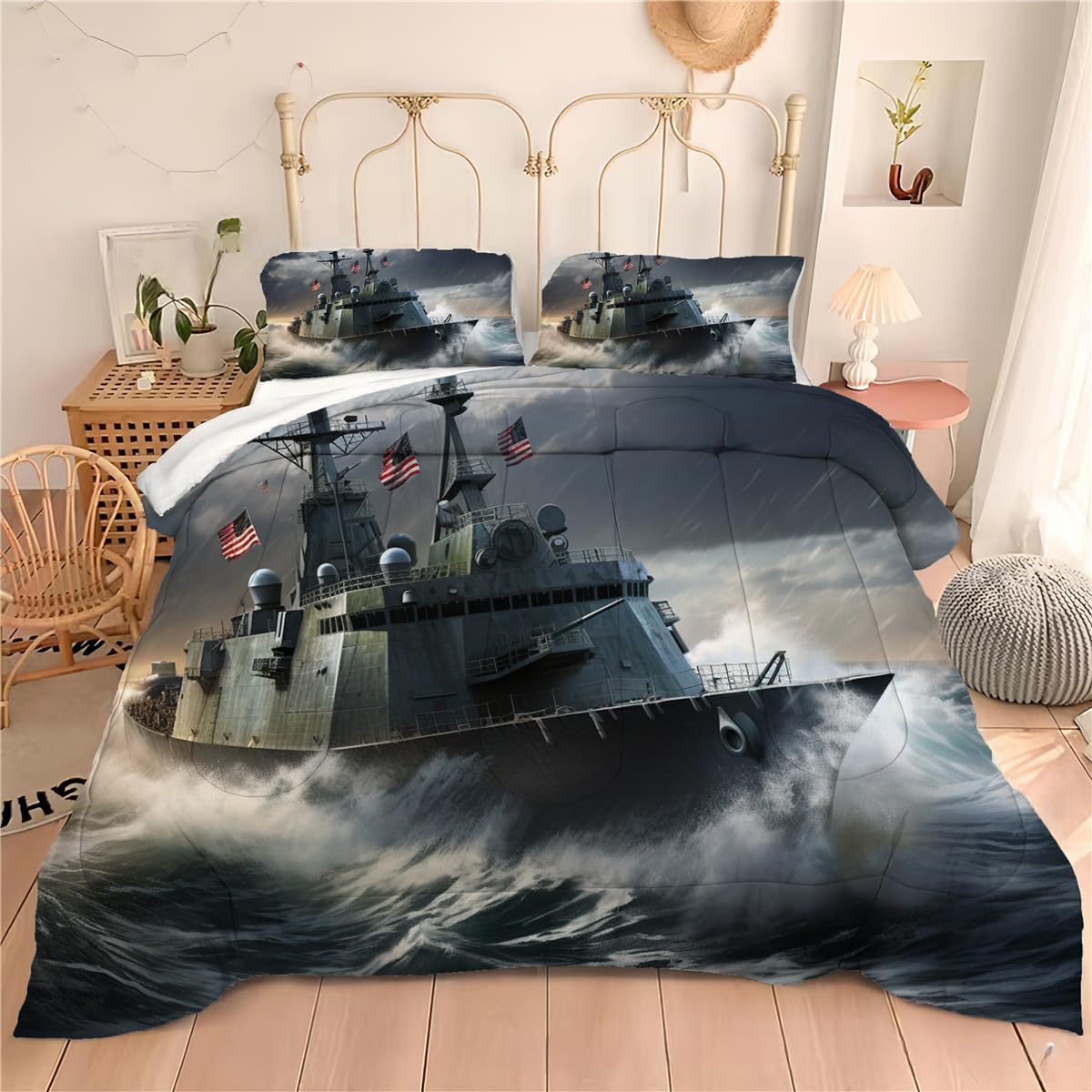 Military Jet Bedding Sets Fighter on The Runway Plane Military Theme Down Comforter for Boys Adults Men Bedroom Decor with 1 Pillow Sham Twin Size