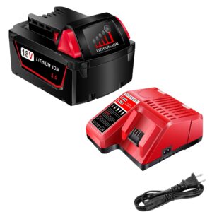 oyrmil 18v battery and charger for milwaukee m18 battery with milwaukee battery charger, capacity output 5.0ah