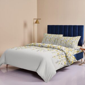 Autumn Yellow Weeping Floral White Back Duvet Cover Sets 4 Piece California King Ultra Soft Bed Quilt Cover Set for Kids/Teens/Women/Men,Gray Flower Vine Leaf Bedding Collection All Season Use