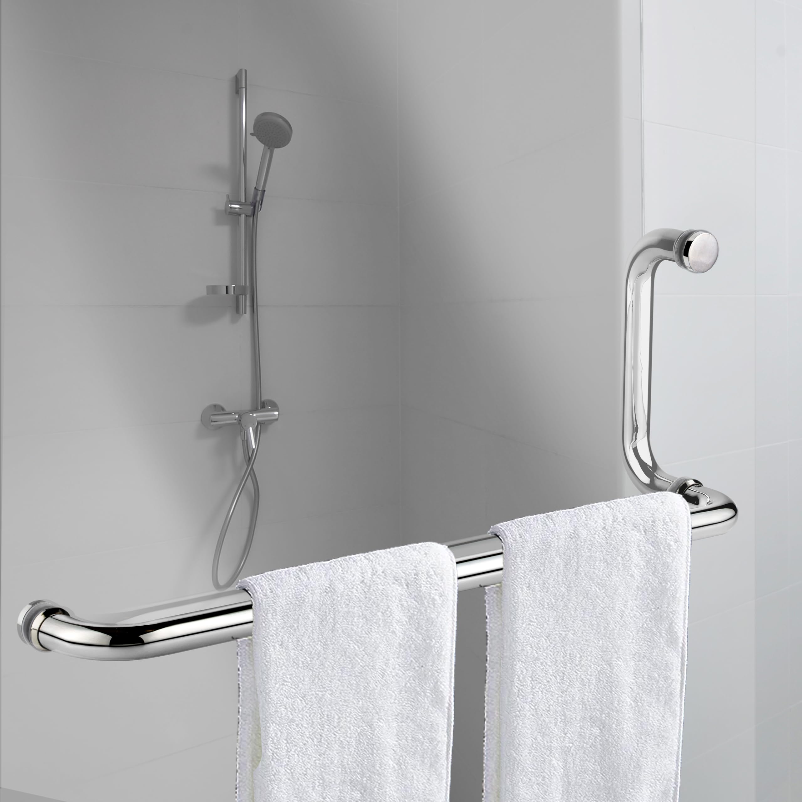 TOGU SUS304 Stainless Steel 8 "Shower Door Handle 24" Towel bar Combination, can be Used as Both Towel bar for Glass Shower Door and Bath Door Pull Handle, Polished Chrome Finish.