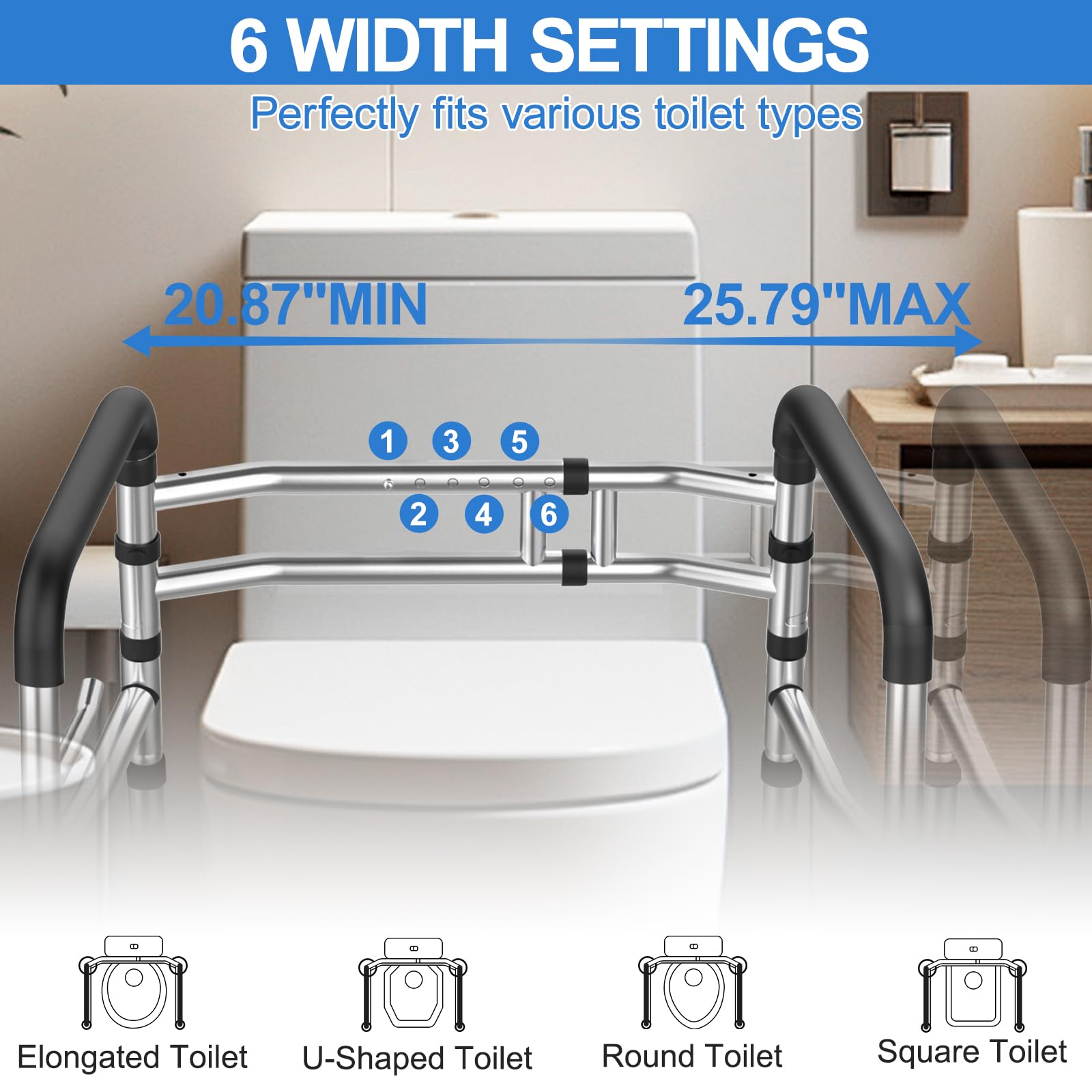 UGarden FSA/HSA Eligible Toilet Safety Rail, 380LB Stainless Steel Toilet Frame with Padded Handles&Paper Holder, Adjustable Detachable Handicap Toilet Rails, Foldable Toilet Support Frame for Elderly