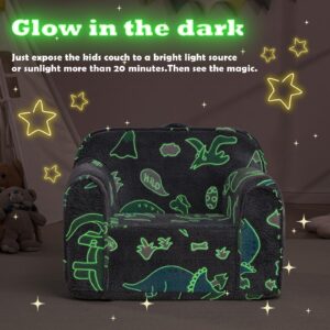 Comfy Toddler Chair Kids Chair,Toddler Foam Chair,Kids Armchair Toddler Couch Baby Kids Sofa Reading Chair with Glow in The Dark(Glow Dino)