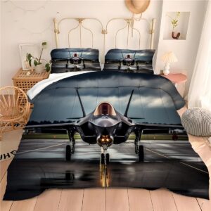 military jet bedding sets fighter on the runway plane military theme down comforter for boys adults men bedroom decor with 1 pillow sham twin size