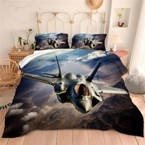 Military Jet Bedding Sets Fighter on The Runway Plane Military Theme Down Comforter for Boys Adults Men Bedroom Decor with 1 Pillow Sham Twin Size