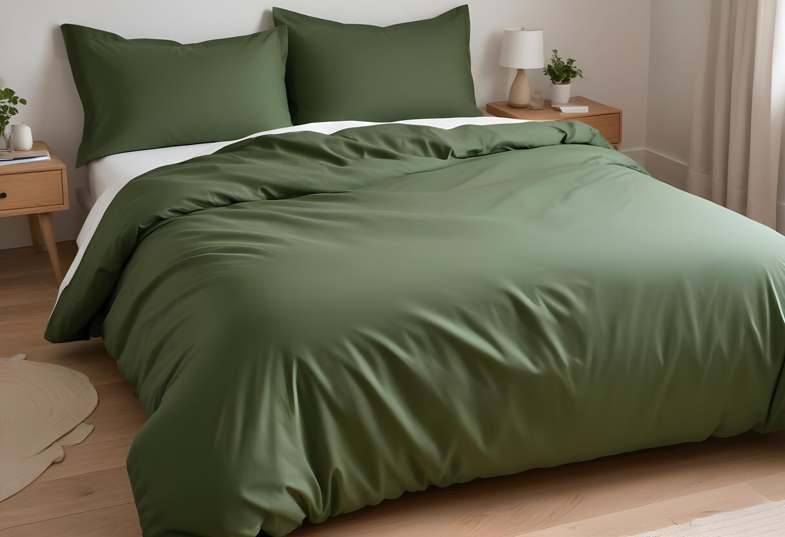 Linenwalas Duvet Cover Queen Size – 100% Percale Cotton Queen 3 Pieces Duvet Cover Set, Strong Crisp and Cooling Premium Comforter Cover with Button Closure (Avocado Green, Queen)