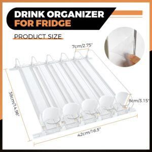 Hmdivor 5 Rows Drink Organizer for Fridge, 15'' Soda Can Dispenser for Fridge with Pusher Glide, Width Adjustable Fridge Can Organization Hold Up to 25 Cans (White)