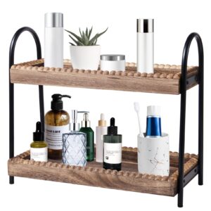 bdbdyeay bathroom countertop organizer, 2 tier vanity organizer and storage for cosmetic skincare perfume, wood bead storage shelf for bathroom kitchen coffee station