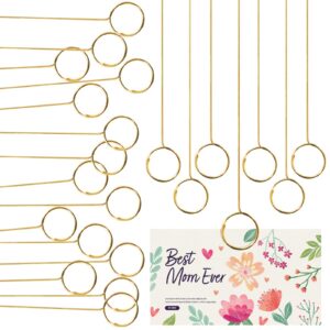 rimoev 40 pcs floral card holder picks, 12 inch round picture holders, photo holder pick stick, gold floral place card holder, floral picks clips, photo picture holder for weddin