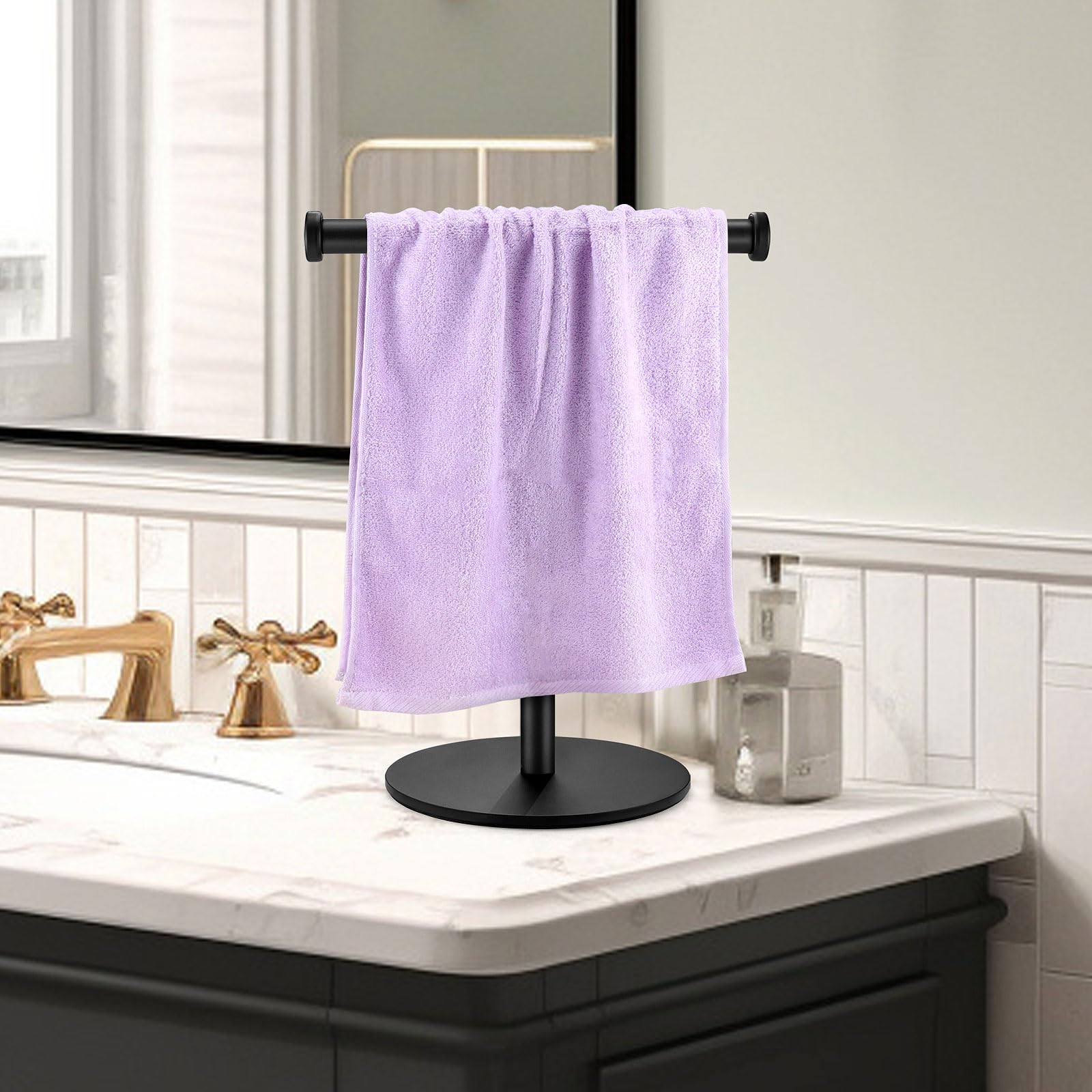 Hand Towel Holder, Matte Black Bathroom Towel Racks, Countertop Towel Stand, T-Shape Towel Holder for Bathroom Kitchen