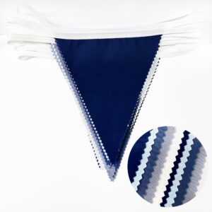 32Ft Deep Blue Party Decorations Royal Triangle Flag Pennant Bunting Fabric Garland for Wedding Birthday Ahoy Achor Nautical Pirate Bridal Baby Shower Under The Sea Party Festivals Decoration