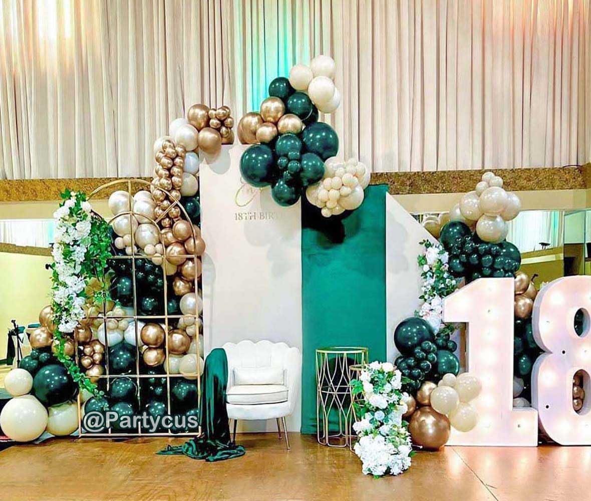 Emerald Green Balloon Garland Double Stuffed Dark Green White Pearl Balloon Forest Green Ivory Gold Balloon Arch Kit for Birthday Wedding Anniversary Graduation Christmas Party Decoration