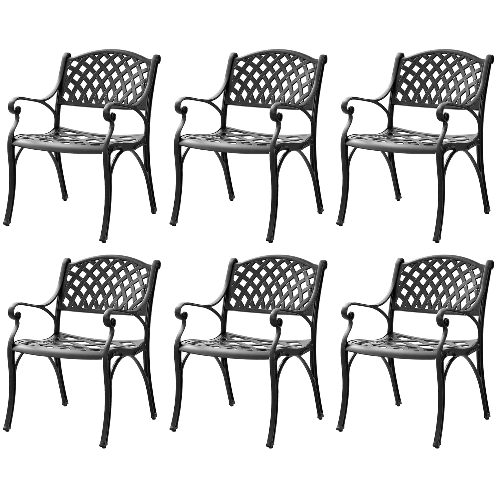 PATIO-IN 6 Pieces Patio Chairs Set of 6 All Weather Outdoor Bistro Chairs with Armrest, Cast Aluminum Metal Dining Chair Set of 6 for Outdoor Furniture Outside Garden Deck (6, Black 1) (6)