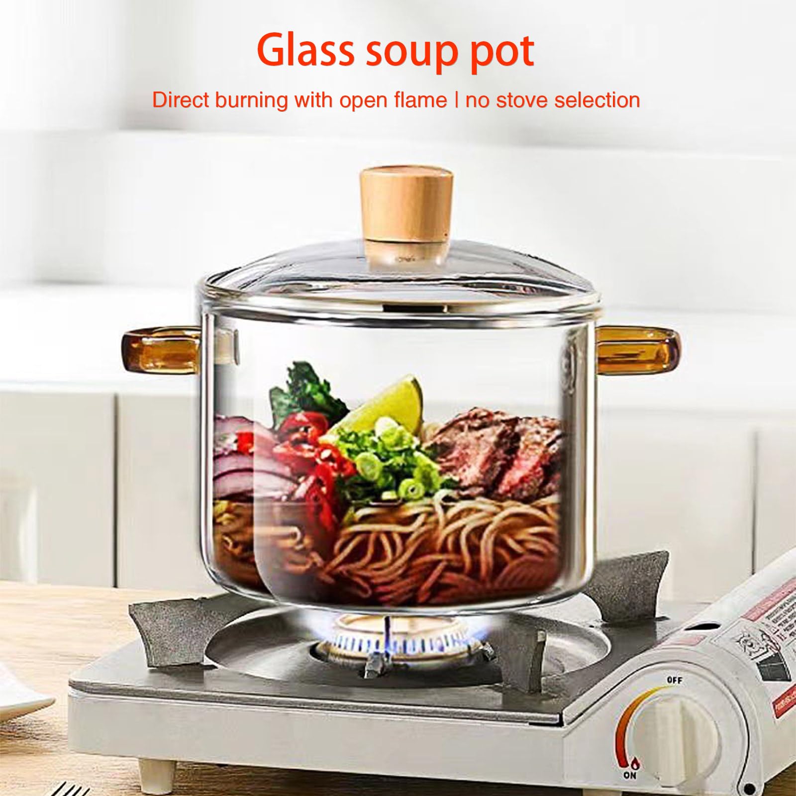 Clear Cooking Pots 1.5L(50oz) High Borosilicate Cooking Pot,Glass Cooking Pots for Stove Top Glass Saucepan,Glass Pot With Lid for Noodle,Soup,Milk,Tea