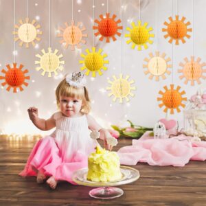 12PCS Boho Sun Party Decorations Balls Boho Sun Birthday Party Hanging Pom Poms Honeycomb First Trip Around The Sun Boho Sun Party Tissue Balls for Hippie Retro Themed Baby Shower Birthday Supplies