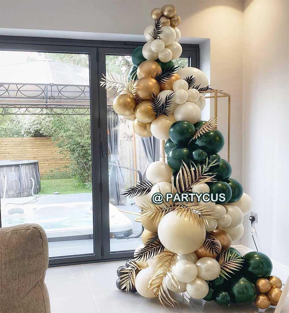 Emerald Green Balloon Garland Double Stuffed Dark Green White Pearl Balloon Forest Green Ivory Gold Balloon Arch Kit for Birthday Wedding Anniversary Graduation Christmas Party Decoration