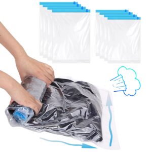 compression bags for travel, travel essentials hand roll-up space saver seal clothes storage bags, no pump needed vacuum storage bags for travel accessories home packing organizers (4 medium, 4 large)