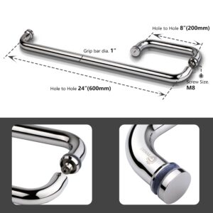 TOGU SUS304 Stainless Steel 8 "Shower Door Handle 24" Towel bar Combination, can be Used as Both Towel bar for Glass Shower Door and Bath Door Pull Handle, Polished Chrome Finish.