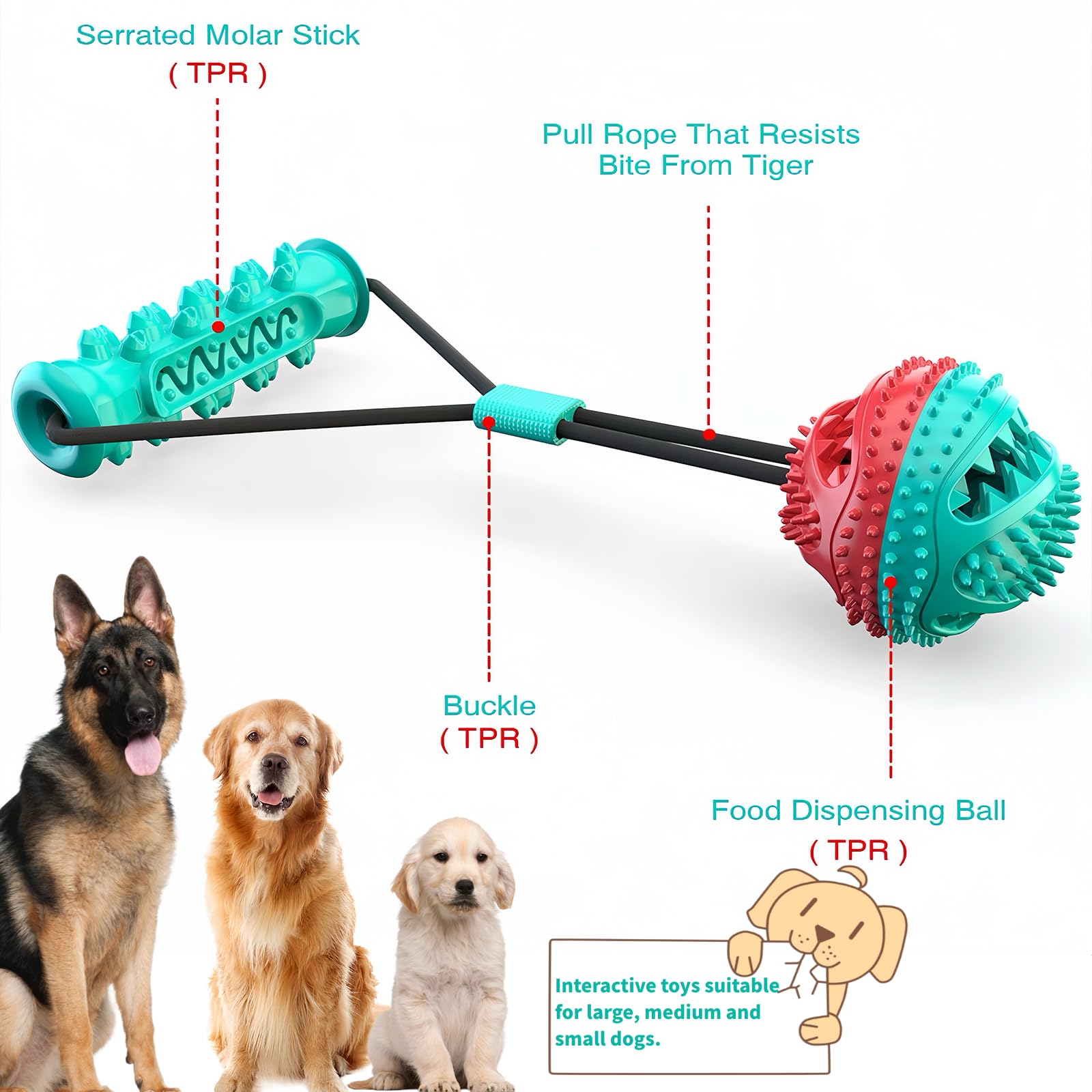 Interactive Dog Toys Tug of War,TPR Dog Chew Toys,Mentally Stimulating Toys for Dogs,Puppy Teething Toys for Boredom,Dog Puzzle Treat Food Dispensing Ball Toy for Small Medium Large Dog